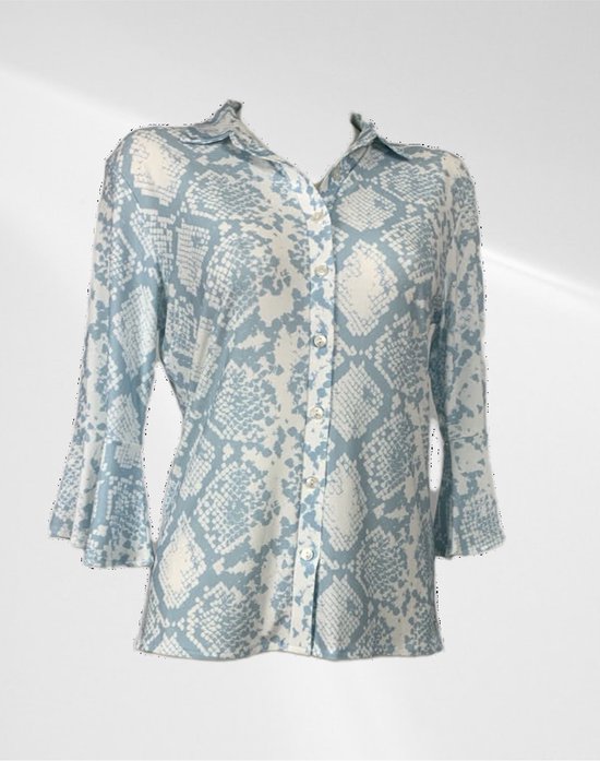 Angelle Milan - Casual blouse - Blauwe print - Travelstof - Maat XL ...