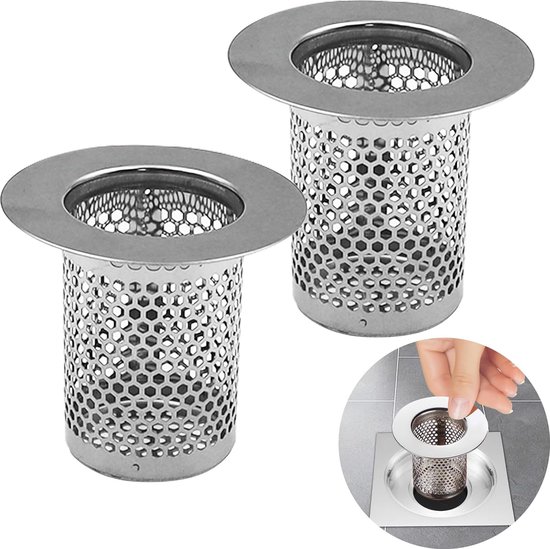 Afvoerzeef, wastafel, 2 stuks, roestvrij staal, douche, haarzeef ...
