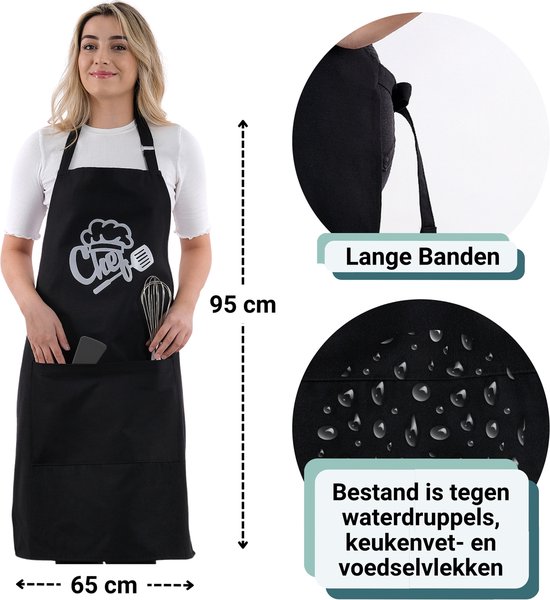 Chef Master Keukenschort Zwart Professioneel Verstelbaar Kookschort BBQ ...