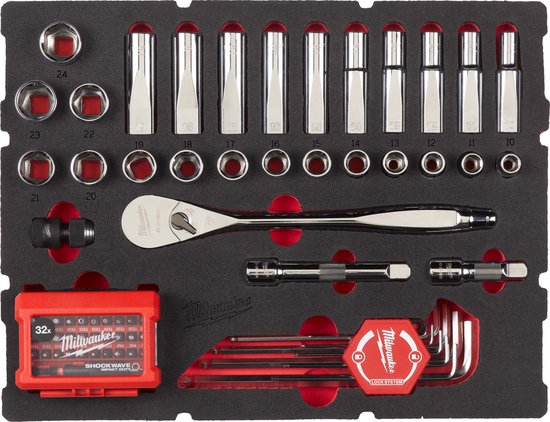 Milwaukee ½″ Ratel-, inbus- en inbussleutelset in PACKOUT™ Schuiminzet ...