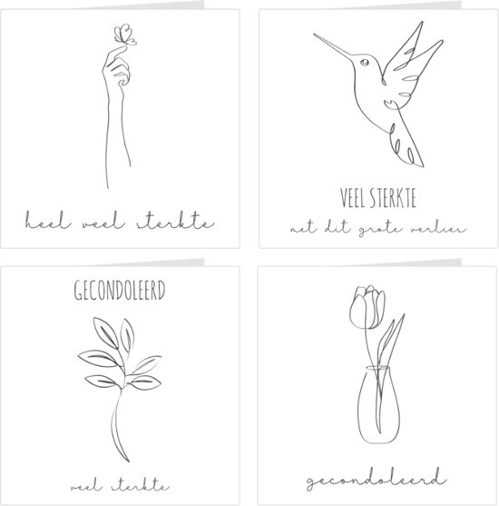 4x Condoleancekaarten / rouwkaarten / set kaarten met enveloppen ...
