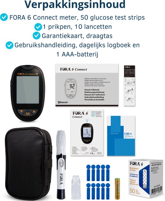 Fora 6 Connect - 6-in-1 glucosemeter startpakket (glucose, cholesterol ...