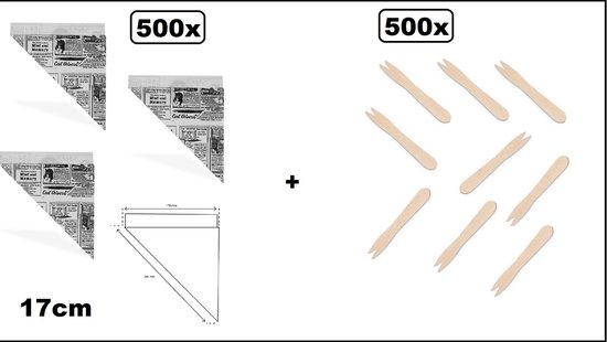 500x Frietzak krant 17cm papier + 500x houten frietvorkje - Festival ...