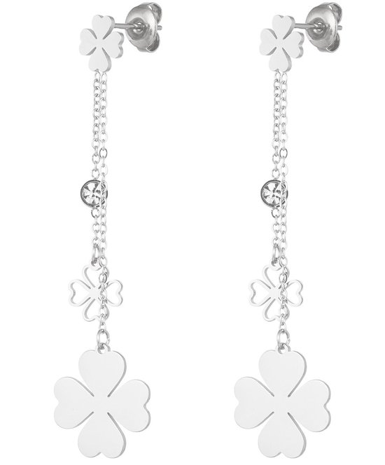 Joy Ibiza - klaver oorbellen - 3 klavertjes vier bloemen aan kettinkjes - vlinder... | bol