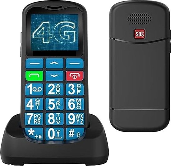 4G - Senioren Mobiele Telefoon + Extra Accu Geleverd + Oplaadstation ...