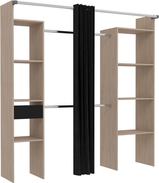 Concept-U - Houten kleedkamer met grijs gordijn en 2 kasten, 6 planken ...