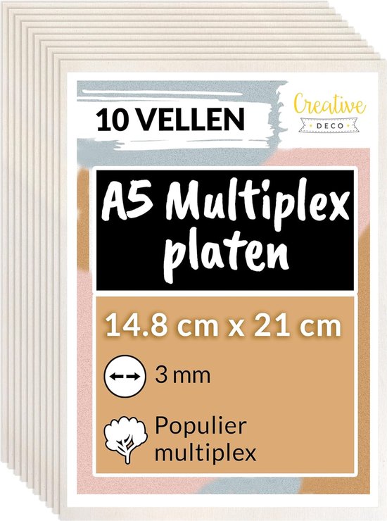 Creative Deco 10 x A5 Multiplex Platen 3mm | 148 x 210 x 3 mm | Hout ...