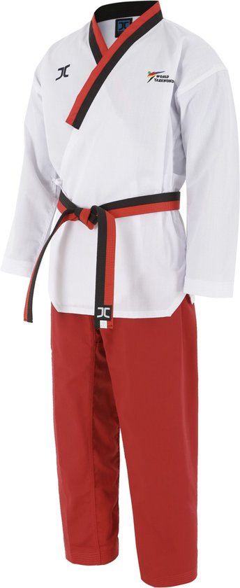 JCalicu poomsae taekwondopak poom voor meisje | WT | Wit / Rood (Maat: 180) | bol
