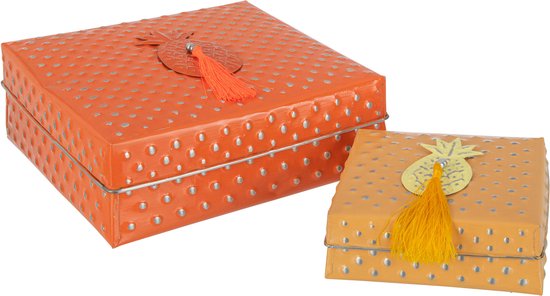 J-Line doos Kurt - metaal - oranje - 2 stuks | bol