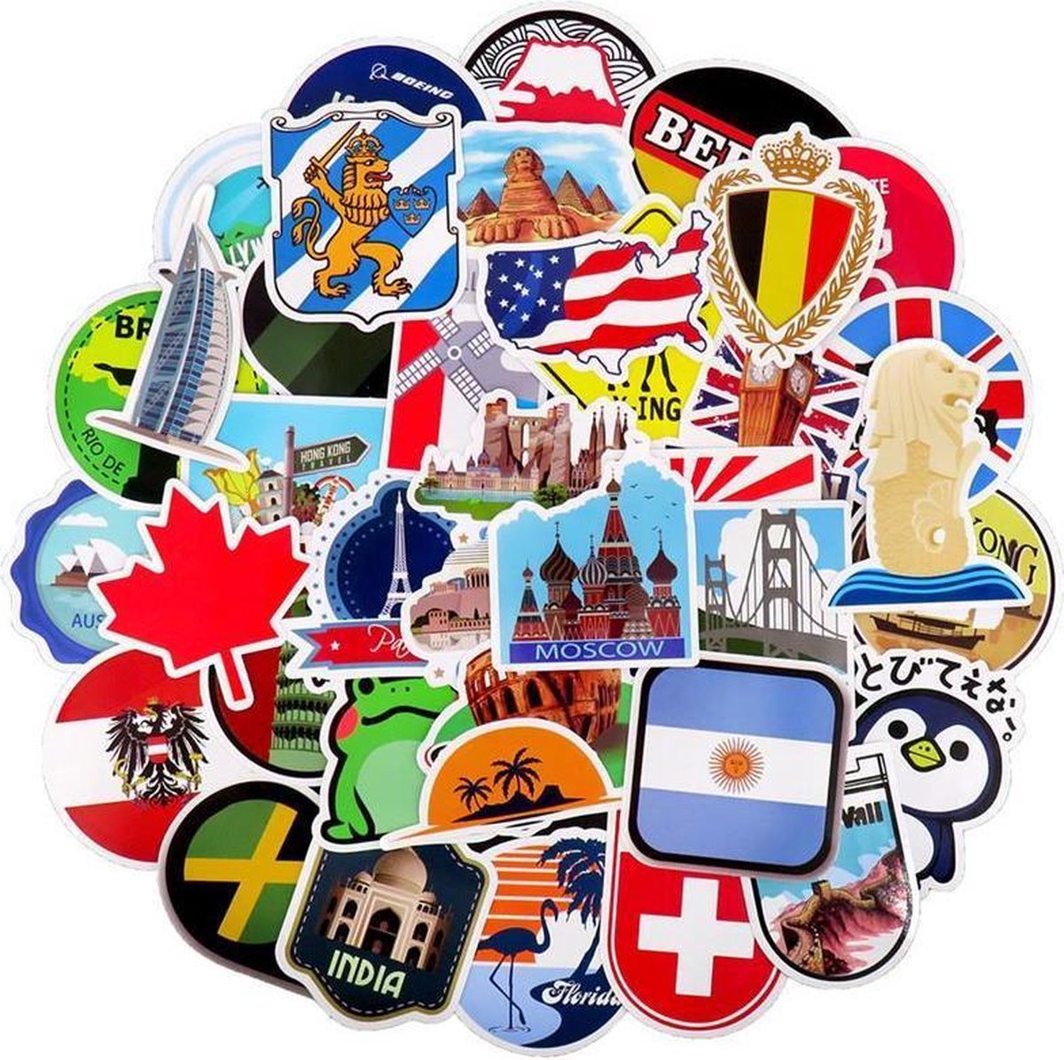 50 Reis / Landen / Vlaggen Stickers – Celvar – Hoge kwaliteit PVC ...