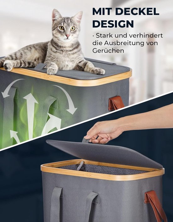 Slanke wasmand van 52 liter met deksel, slanke wasmand met waszak en 5 rubberen voetjes | bol