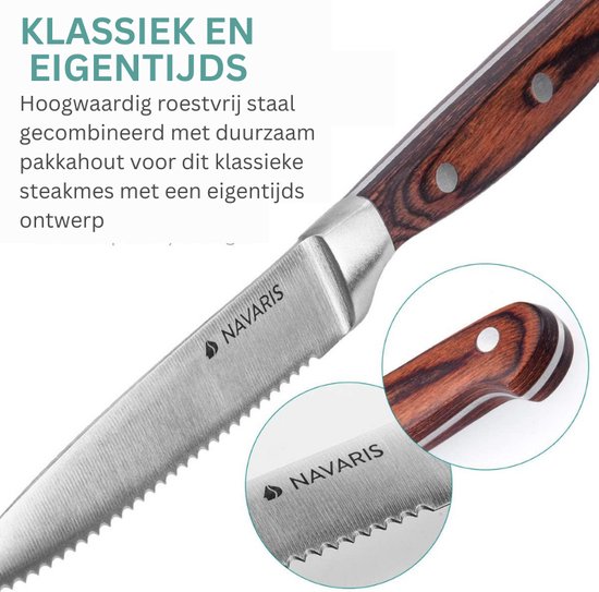 Steakmessen - Houten Handvatten - Gekarteld Lemmet - Roestvrij Staal ...