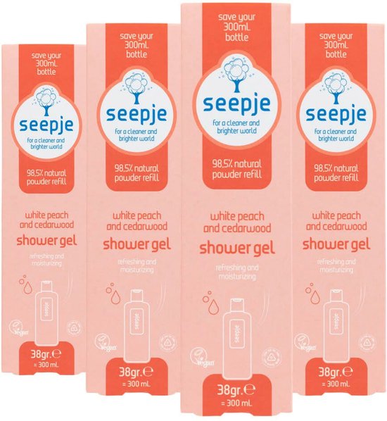 4x Seepje Witte Perzik en Cederhout Douchegel Navulling 38 gr | bol