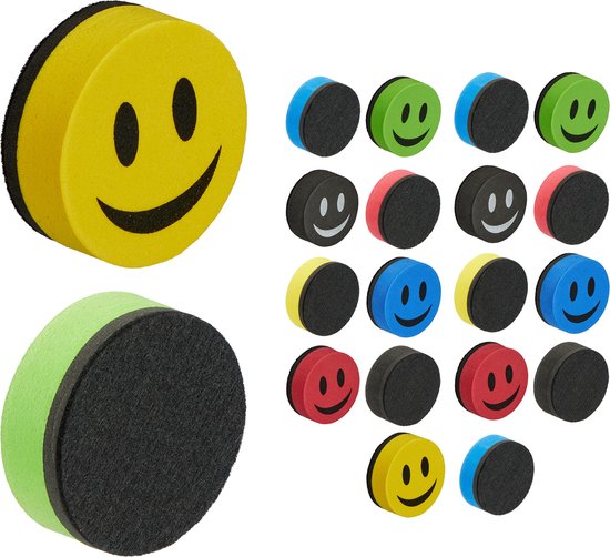 whiteboard wissers - set van 20 - rond - bordenwissers met smiley - 2 x ...