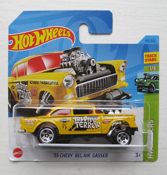 HOT WHEELS '55 CHEVY BEL AIR GASSER YELLOW 110/250 (1:64) HW GASSERS 1/ ...