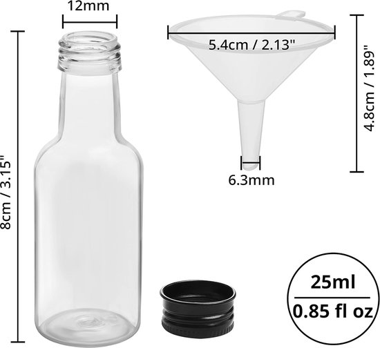 Mini-Drankflessen (48 Stuks) - Herbruikbare Plastic Fles van 25 ml met ...