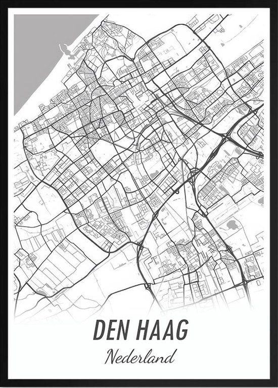Poster Plattegrond Den Haag in zwart / wit. Voor de echte liefhebber ...
