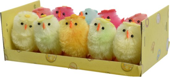Pluche kip knuffel - 18 cm - multi kleuren - met 10x kuikens van 5 cm ...