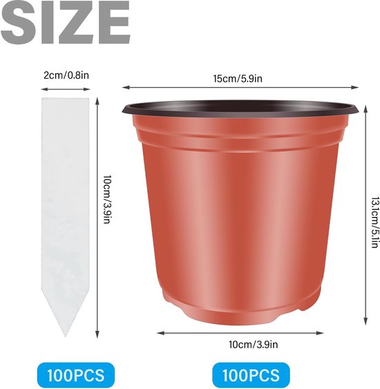 100 stuks 15 cm kunststof plantenpotten, kweekpotten, kweekpot, ronde ...