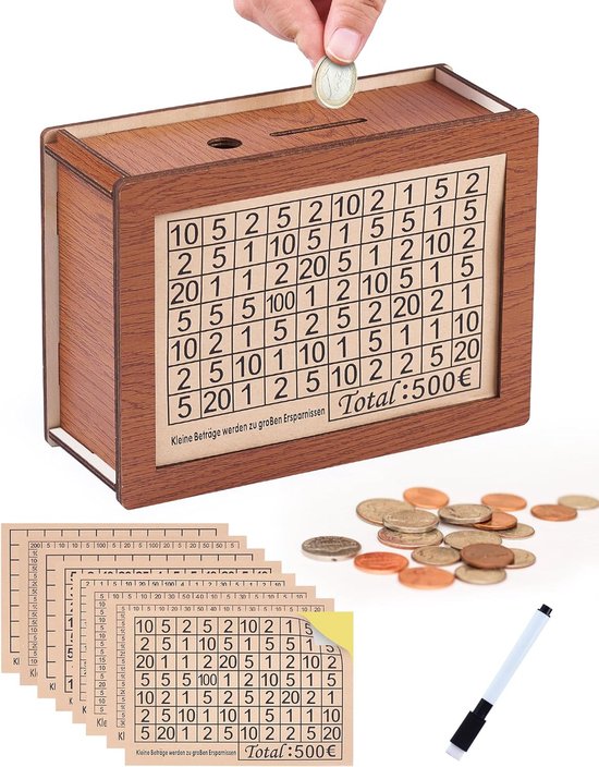 Spaarpot met teller en doelbedrag van €500 - €10000, houten spaarpot ...