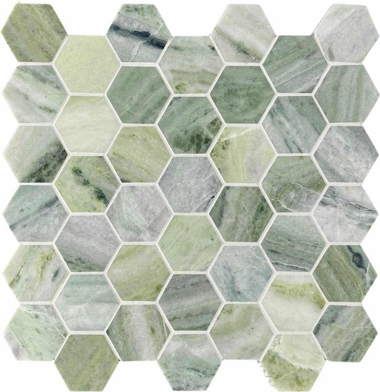 Natuursteen steenstrip mozaïektegel - Green marble hexagon-Leno-Deco | bol