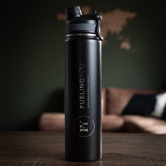 Thermo Buddy - Medium | Thermosfles met rietje | 750ML | Zwart | bol