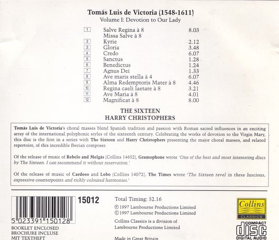 Devotion to Our Lady - Tomás Luis de Victoria, Volume 1 - The Sixteen o.l.v. Harry... | bol