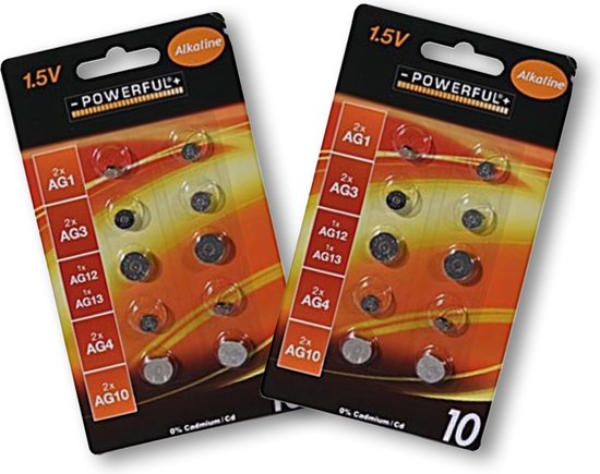 Knoopcel batterij - Set van 20 Stuks - Alkaline en Lithium - 1.5V - Cadmiumvrij | bol