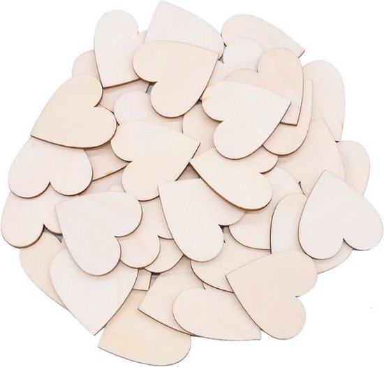 CHPN - Hartjes - Houten hartjes - 4CM - 50 stuks - Houten Hartjes ...