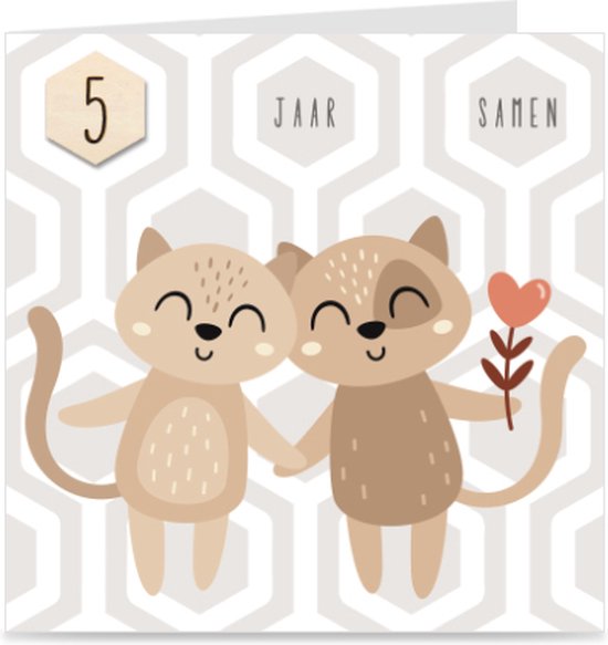 5 JAAR SAMEN | kaart / wenskaart met envelop | KATTEN | voor relatie ...