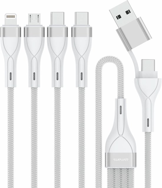 4Smarts 4-in-2 USB/USB-C kabel - Lightning/Micro USB - 1.2M - 15W | bol