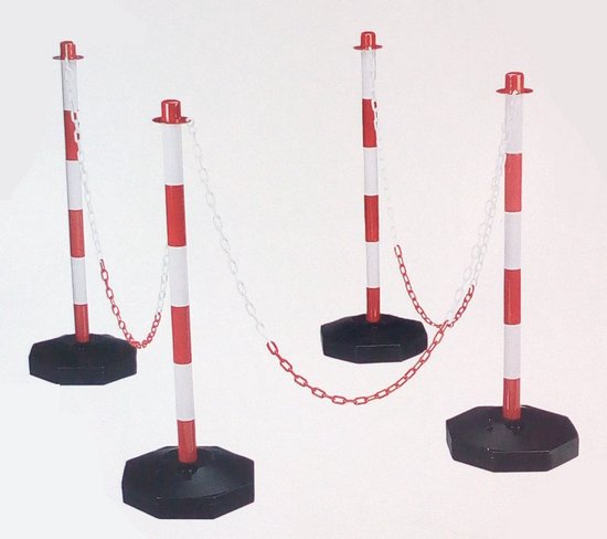 Afzetpalen set 4-delig - met ketting - ROOD/WIT - afzetpaaltjes met ...