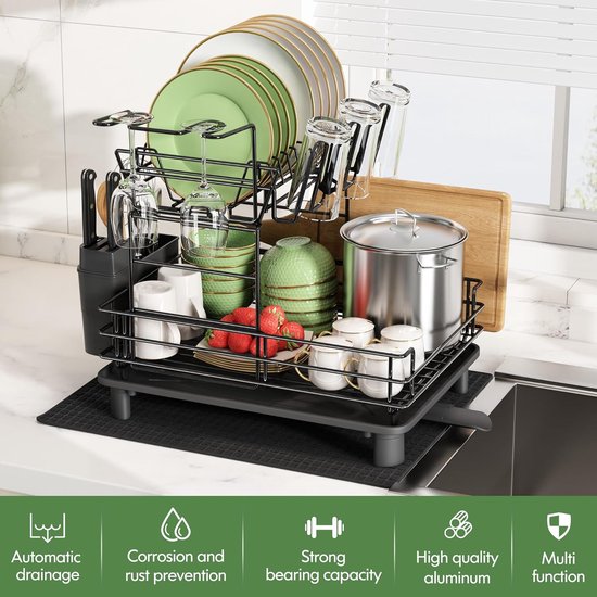 Afdruiprek, 2-laags grote afdruiprek met lekbak, roestvrijstalen ...