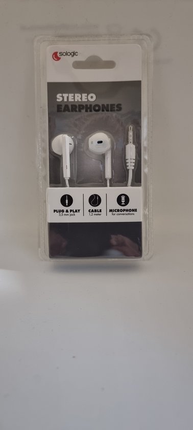 2x Sologic Stereo earphones 3,5mm jack - cable 1.2m - microphone (wit ...