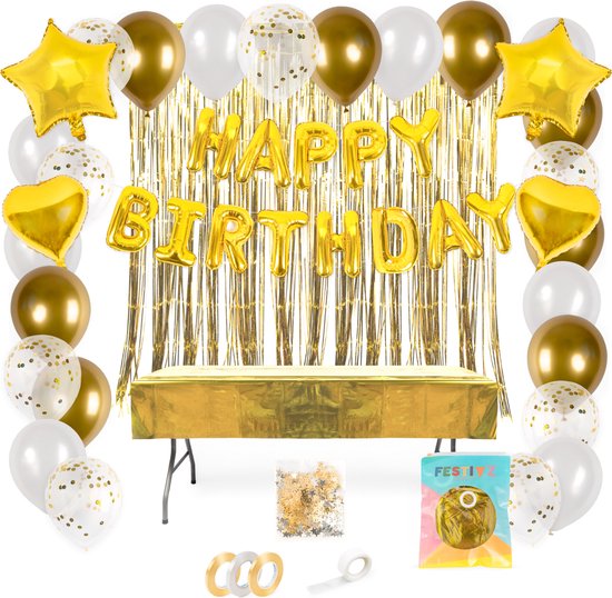 Festivz Gouden Happy Birthday Set - Goud –- Decoratie – Feestversiering ...