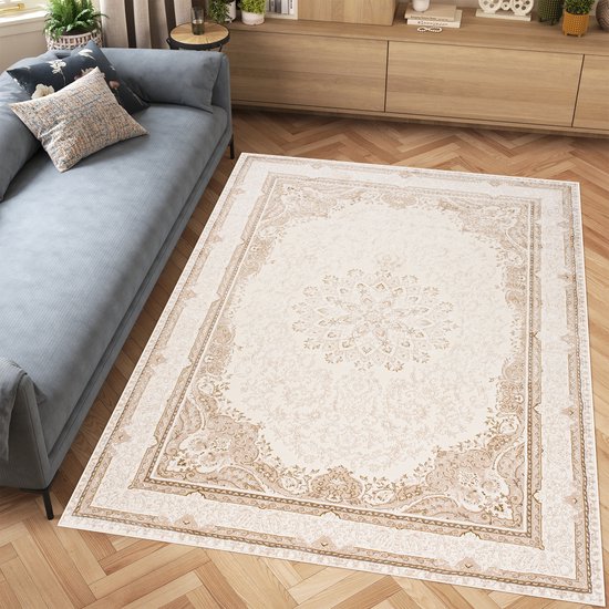 Tapiso Hera Vloerkleed Creme Oriental Frame Woonkamer Slaapkamer Tapijt ...
