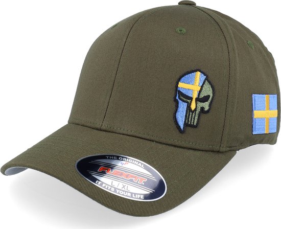 Hatstore- Sverige Sweden Color Army Skull Olive Flexfit - Army Head Cap ...