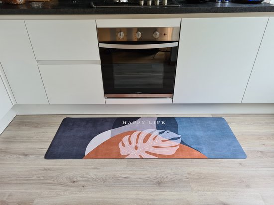 Extra Grote Badmat - Happy Life - 50x150cm - Oranje Blauw - Keukenmat ...