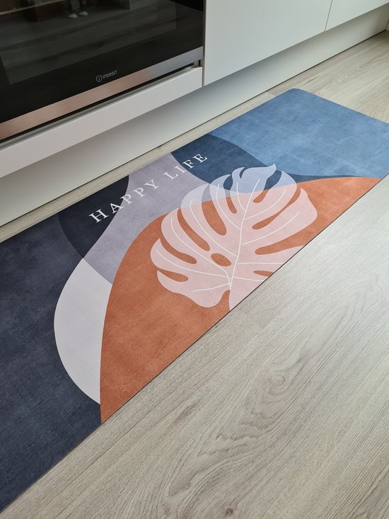 Extra Grote Badmat - Happy Life - 50x150cm - Oranje Blauw - Keukenmat ...
