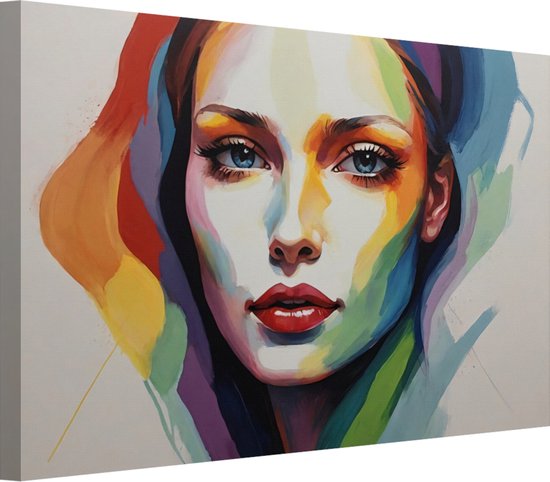 Kleurrijk portret vrouw schilderij - Gezicht portret - Canvas ...