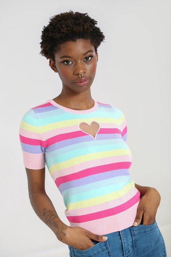 Hell Bunny - Love Heart Top - S - Regenboog | bol