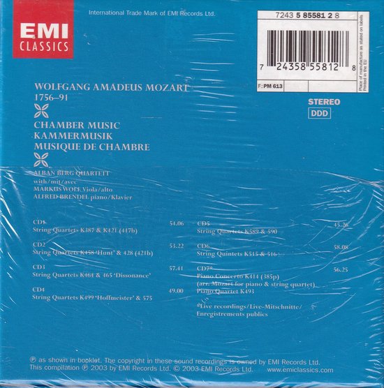 7-CD-Box Chamber Music - Wolfgang Amadeus Mozart - Alban Berg Quartett ...