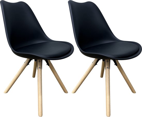 Lina® Bella Eetkamerstoelen - Set van 2 - Kunstof Zitting - Zwart | bol