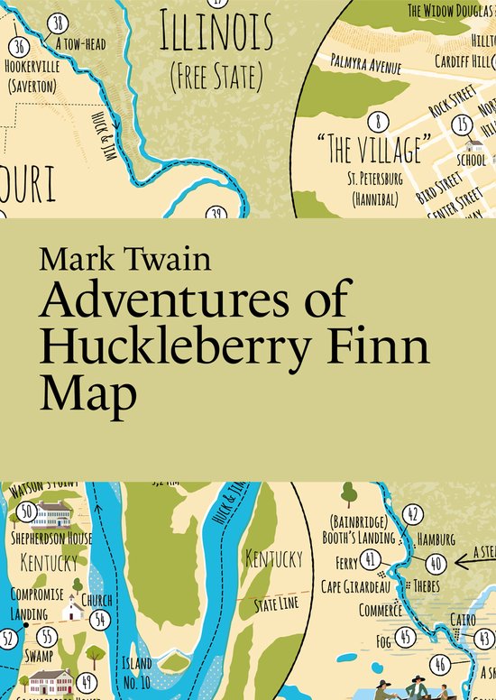 Literary Maps Series- Mark Twain, Adventures of Huckleberry Finn Map ...