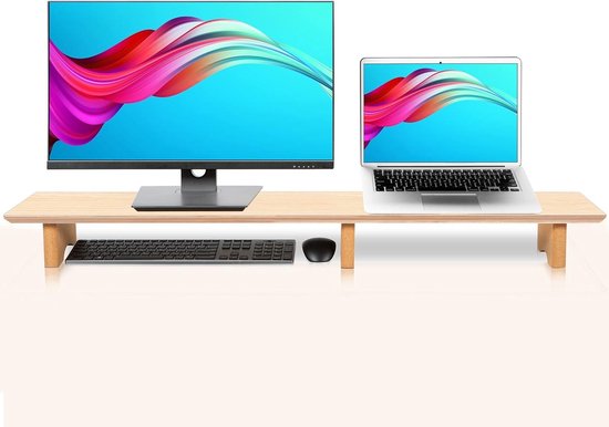 Grote monitorstandaard voor computerschermen - houten riser met ...