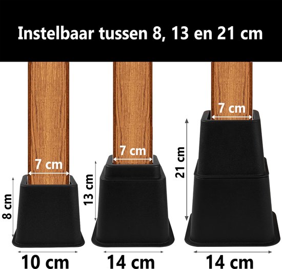 Meubelverhogers - Set van 8 hoogwaardige verstelbare 8, 13 en 21 cm ...