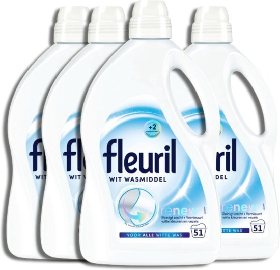 4x Fleuril Vloeibaar Wasmiddel Renew Witte Was 51 Wasbeurten 2,55 liter ...