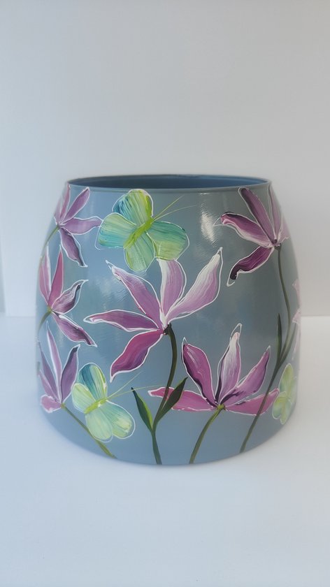 Blush- handbeschilderde vaas- 21 cm hoog- met fuchsia bloemen- moderne- design-... | bol