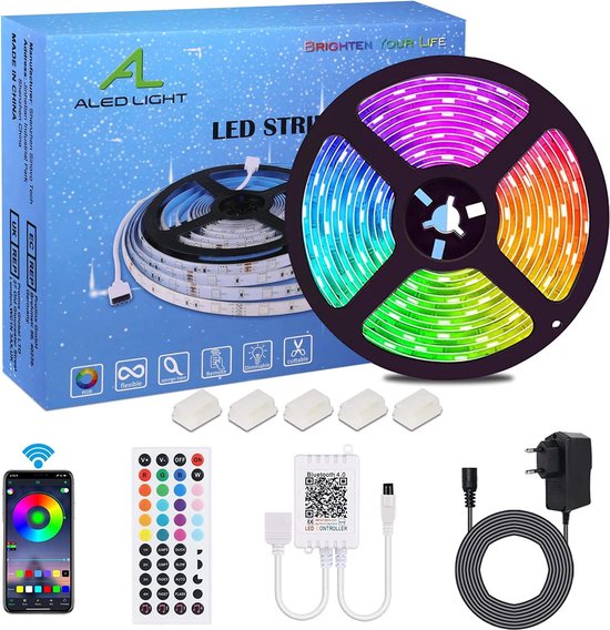 LED Strip 5M RGB SMD 5050 met Afstandsbediening en Voeding 12V ...
