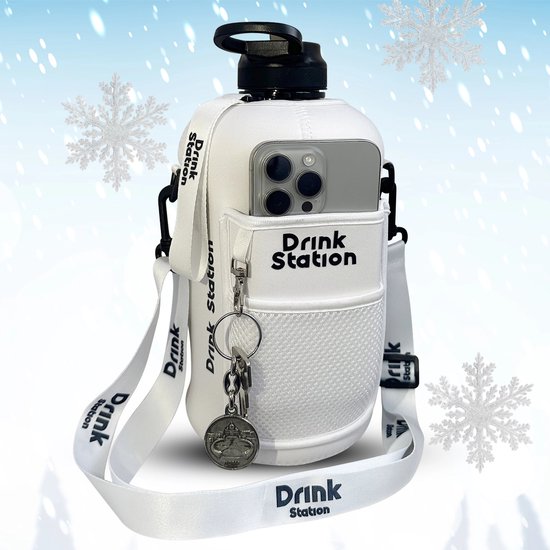 DrinkStation - Witte Drinkfles met hoes - Drinkfles met Rietje ...